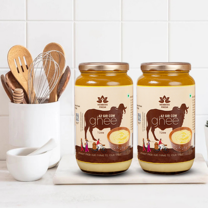 Ghee Mega Saver A2 Desi Gir Cow Bilona Ghee 1 L x 2 Combos - Hebbevu Fresh